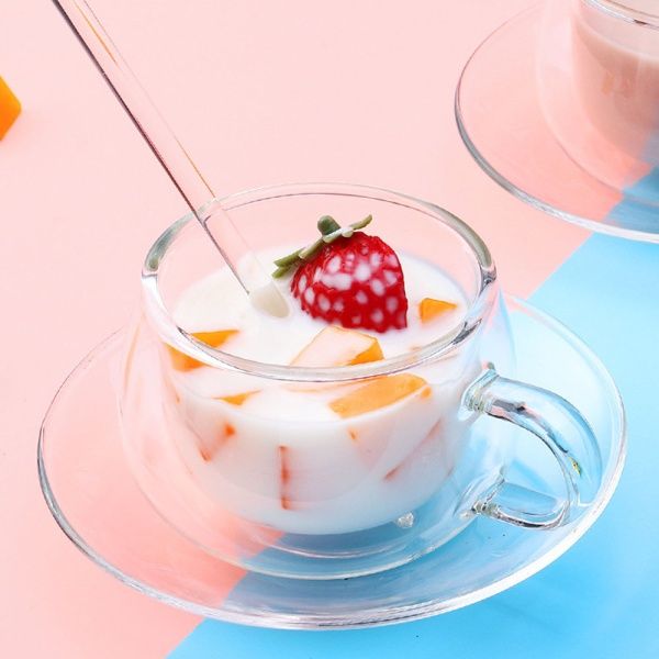 shoppingplan 델루아 이중유리 찻잔세트 티스푼 받침 요거트 커피잔 - 핫트랙스