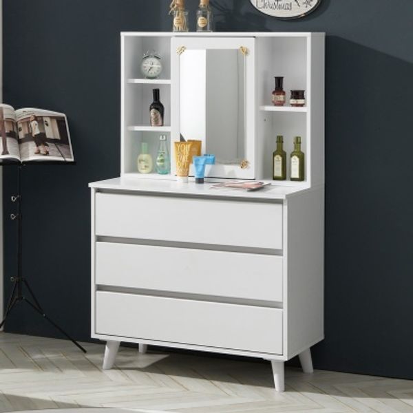 shoppingplan 3단 서랍 거울 화장대 (화이트) - 핫트랙스