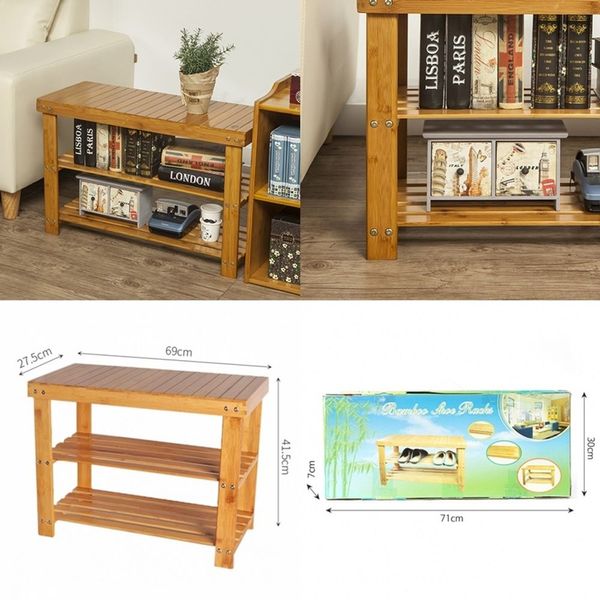 hplusmall 2단 대나무 사각 스툴선반 WC148A9 - 핫트랙스