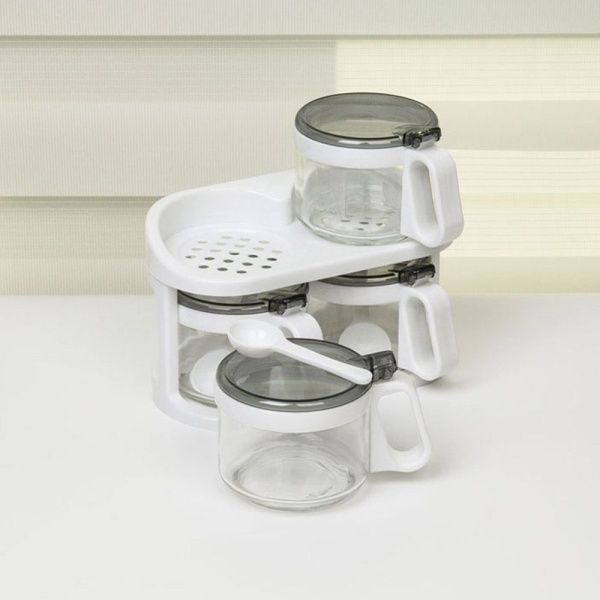 hplusmall 아트웨어 글라스 양념통 2단 300ml 4P세트 거치대포함 - 핫트랙스