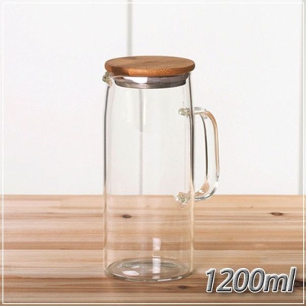hplusmall 프로방스 내열유리 워터저그1.2L 우드뚜껑 실리콘패킹 - 핫트랙스