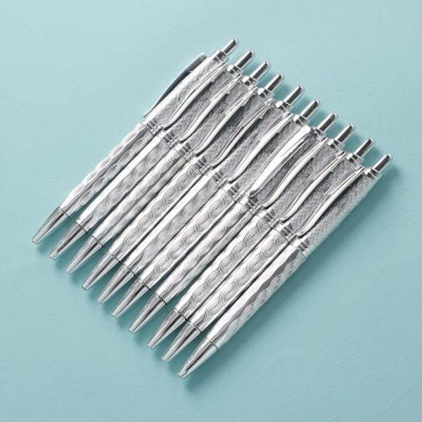 shoppingplan 굿오피스 실버 볼펜 10p세트 똑딱이 검정볼펜 - 핫트랙스