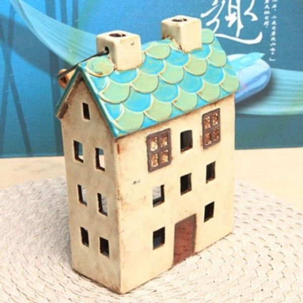 hplusmall 유럽풍 미니하우스 캔들홀더 장식소품(초록은행지붕) - 핫트랙스