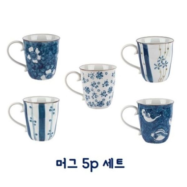 hplusmall 머그컵 5p세트 봄춘 그림 꽃무늬 - 핫트랙스