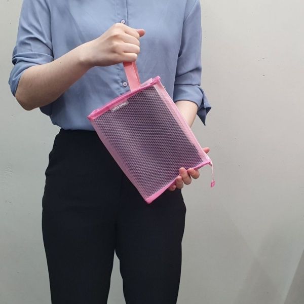 hplusmall P1 격자무늬 PVC 투명 파우치 핑크[WC5CEC5] - 핫트랙스