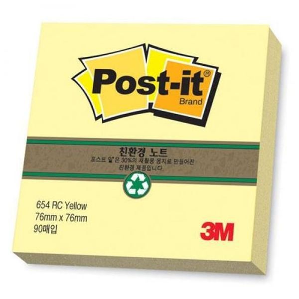hplusmall 3M 포스트잇 654 친환경 노랑 76X76mm 5개(WC994AC) - 핫트랙스