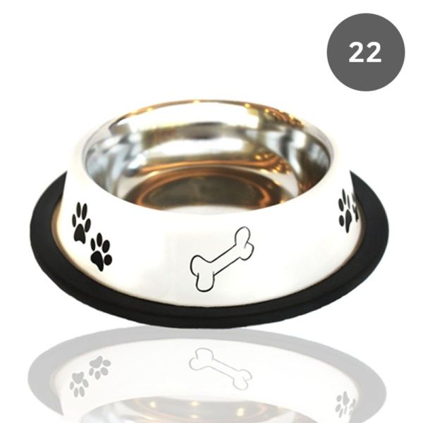 hplusmall 반려동물 스텐 식기 화이트 22cm 1P 밥그릇 물그릇 - 핫트랙스