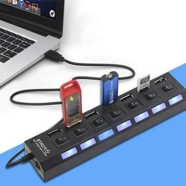 hplusmall 7 포트 USB 2.0 어댑터 허브 멀티 포트 소켓 - 핫트랙스