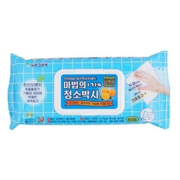 hplusmall 마법의 청소박사 물티슈 60매 캡형 기름때 찌든째 - 핫트랙스