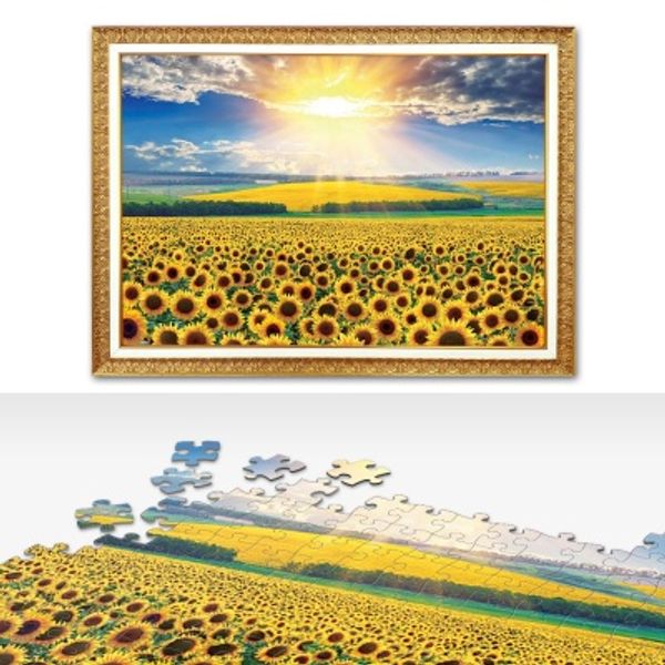 hplusmall 500피스 직소퍼즐 해바라기들판5 + 매트골드액자 - 핫트랙스