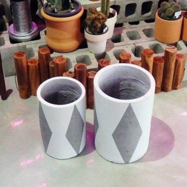 hplusmall 2개셋트.모던 시멘트화분 긴원형 화이트다이아 20x3 - 핫트랙스