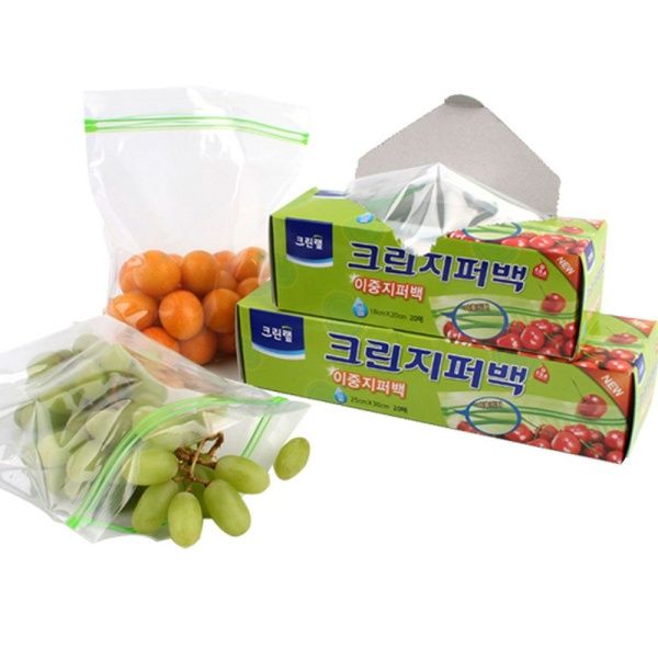 hplusmall 크린 이중 지퍼백 25cmX30cm 20매 X2개 식재료 보관 - 핫트랙스