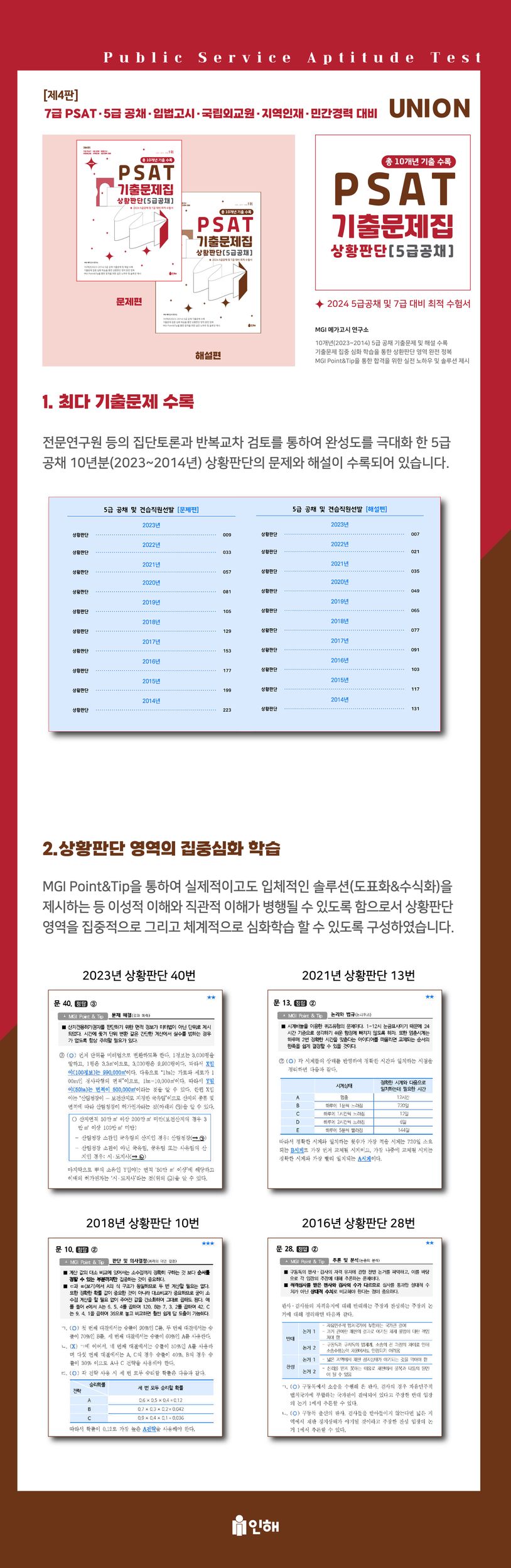 2024 Union PSAT 5급공채 상황판단 10개년 기출문제집 | MGI 메가고시 연구소 - 교보문고