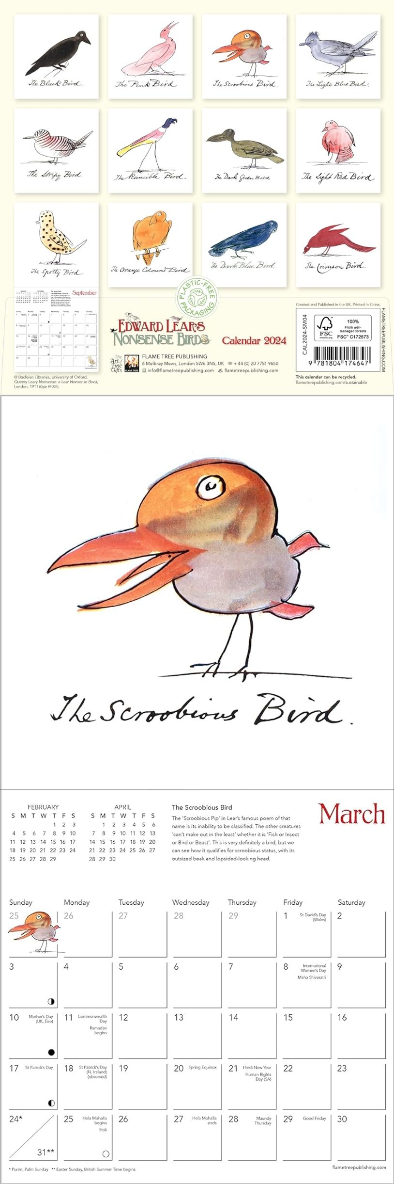 Bodleian Libraries: Edward Lear's Nonsense Birds Mini Wall Calendar ...