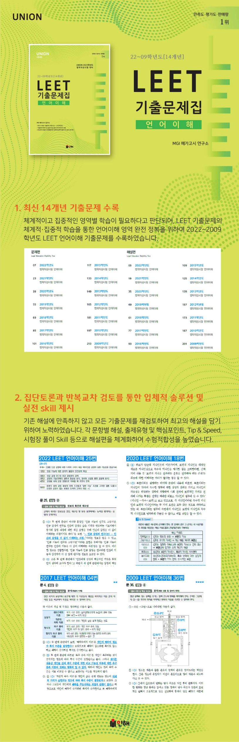 2023 유니온 리트(Union LEET) 언어이해 기출문제집 22~09학년도(14개년) | MGI 메가고시 연구소 - 교보문고